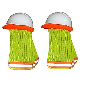 2 Pack Hard Hat Sun Shade Neck Shield, Minelife Full Brim Mesh Neck Sunshade Hard Hat Accessories for Hardhats, High Visibility, Reflective(Yellow)