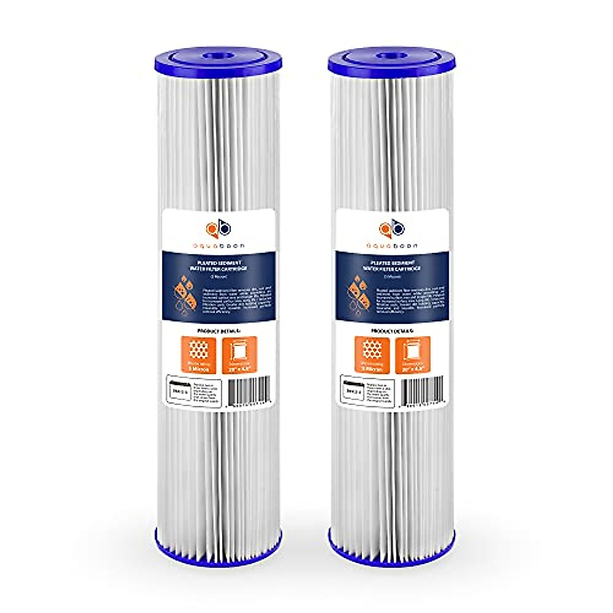Aquaboon 2-Pack of 5 Micron 20"x 4.5" String Wound Sediment Water Filter Replacement Cartridge & 2-Pack Pleated Sediment Water Filter Cartridge | Universal Whole House 5 Micron 20 inch Cartridges