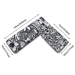 Kitchen Rug Set 2 Pieces,Hawaiian Polynesian Trbal Tatoo Print Washable Kitchen Mats Rugs Set Non-Slip Indoor Outdoor Doormat Runner Carpet Set