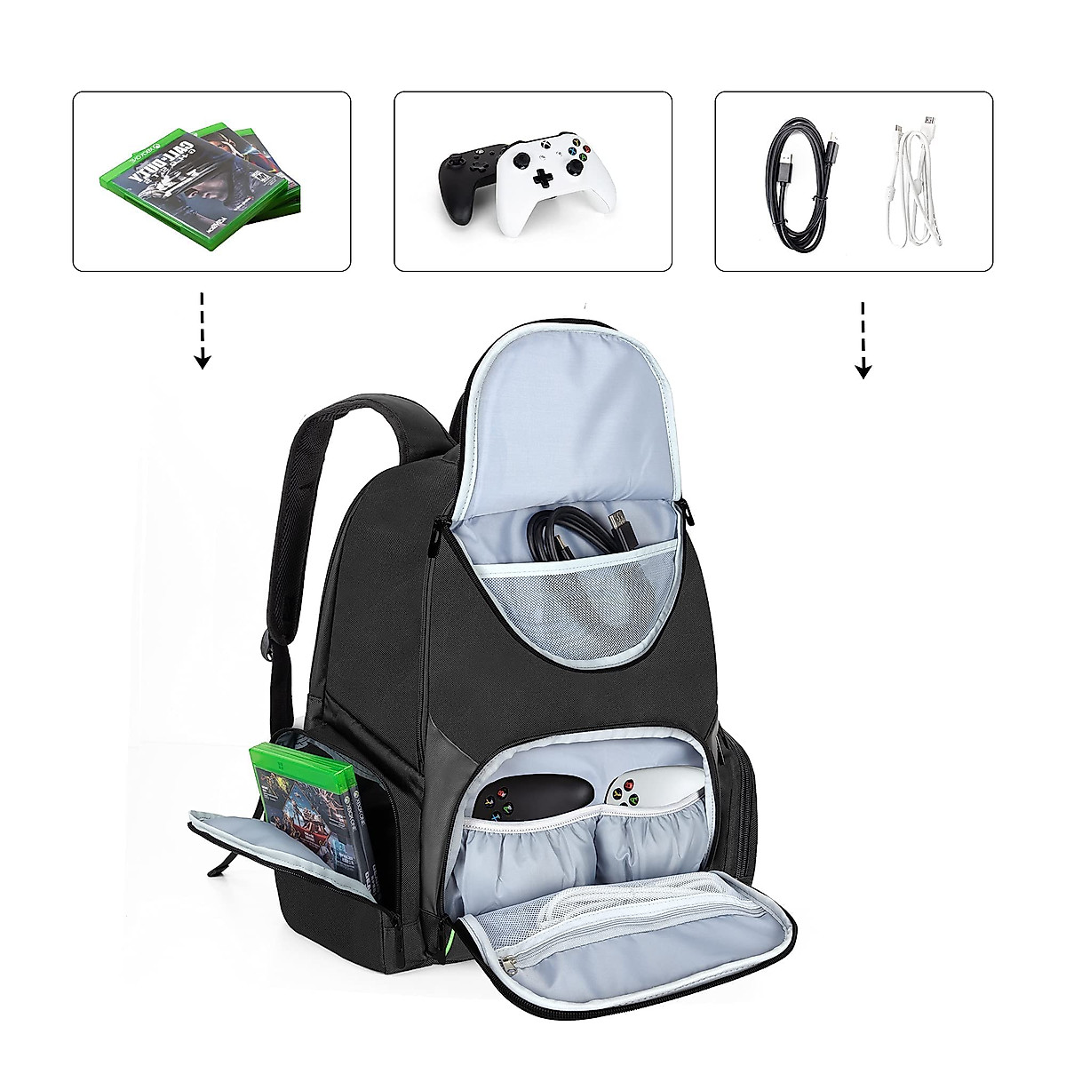 CURMIO Travel Backpack Compatible with Xbox Series S, Xbox One/One S/One X, Xbox 360/360 Slim, Game Console Carrying Case Compatible with Xbox Series X, Patent Design