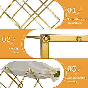 nice-won Wine Rack Countertop - 5 Bottle Freestanding Modern Gold Metal Small Wine Rack Tabletop Wine Bottle Holder Stand for Cabinet Pantry Dining Table Wine Bottle Storage with Reusable Wine Bags