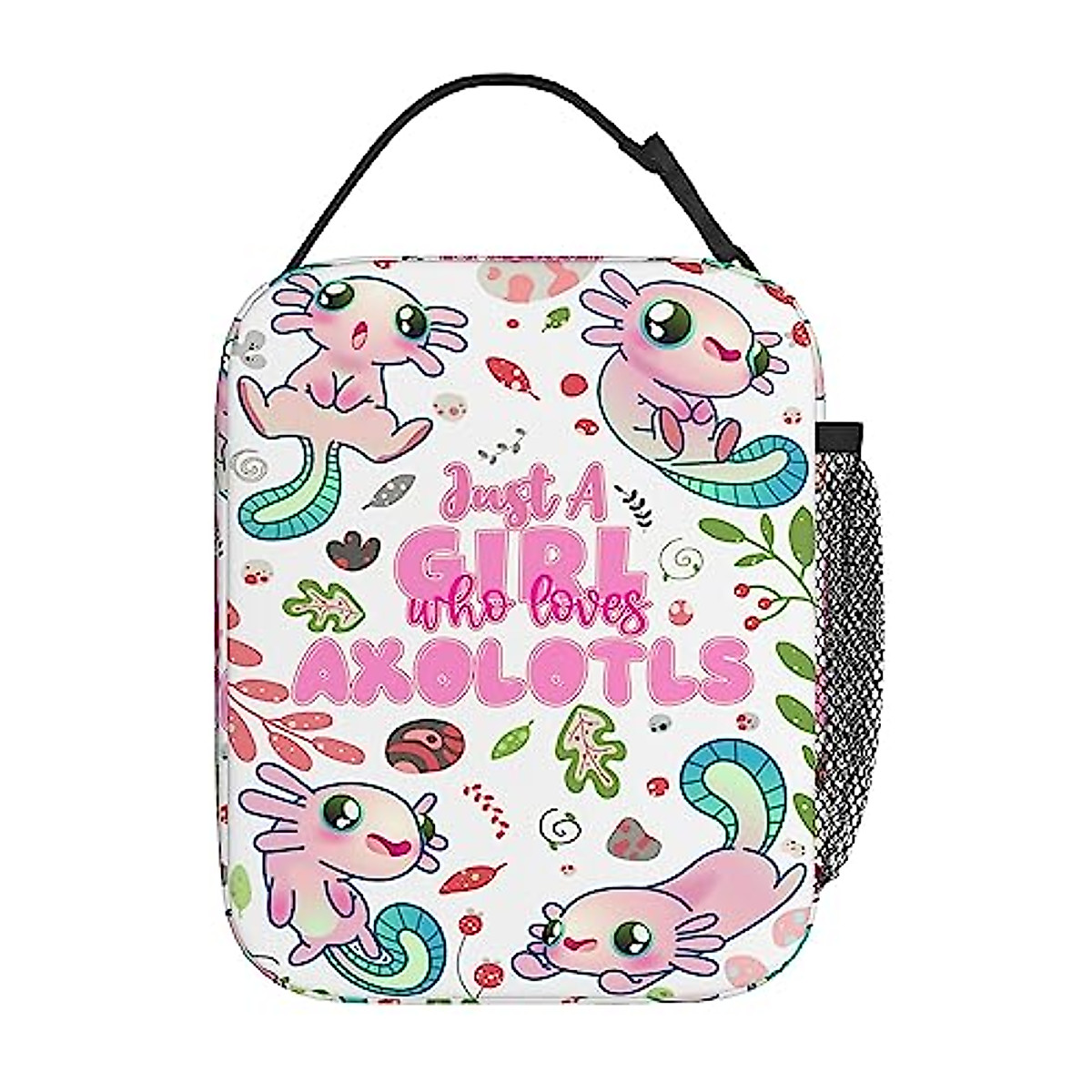 UTtitr Insulated Lunch Bag Who Loves Axolotls Reusable Lunch Box Portable Leak-Proof Lunch Container Meal Prep Organizer Cooler Bag With Bottle Holder For Men Women Work Friends Picnic Hiking Camping