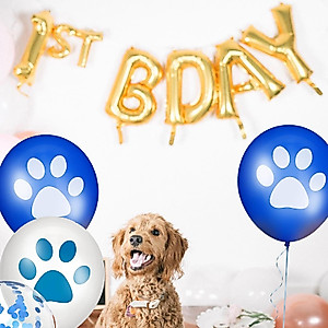 QueCemic Paw Print Balloons Set, 50pcs 12Inch Blue White Paw Print Balloons, Blue Latex Confetti Balloons for Birthday Baby Shower Wedding Graduation Pet Party Decoration