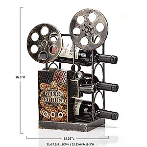 Aayla Tabletop Wine Rack – Retro Classic Movie Projector for Holding 3 Bottles with Cork Storage Perfect Wine Gift for Wine Lovers