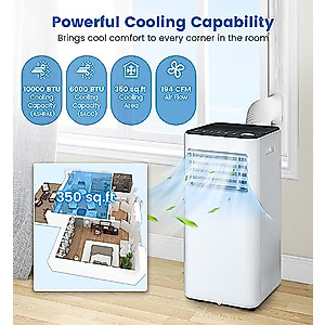 Portable Air Conditioners, SIMOE 10000BTU Portable AC Unit with Dehumidifier & Fan Mode, Rooms up to 350 sq.ft, with Remote Control & 24Hrs Timer, Installation Kit Included, for Home Garage