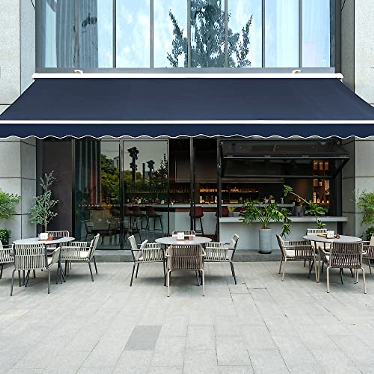 Diensweek Patio Awning Retractable, Fully Assembled Motorized Electric Commercial Grade - Quality 100% Dope-Dyed Acrylic Window Door Sunshade Shelter - Deck Canopy Balcony (15'x10', Navy Blue)