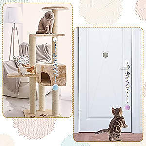 Woanger 4 Pcs Cat Spring Toys Hanging Cat Toy Hanging Door Interactive Cat Toys Cat Ball Toys with Bell Long Tail Stretchable Soft Plush Cat Teaser Toy for Kitten Chase Play and Kill Time, Gradient