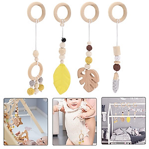 Toddmomy Wood Baby Gym with 4 Wooden Pendant Toys Wooden Gym Hanging Toys, Wooden Hanging Toys Baby Play Gym for Newborn Gift （ Yellow ）