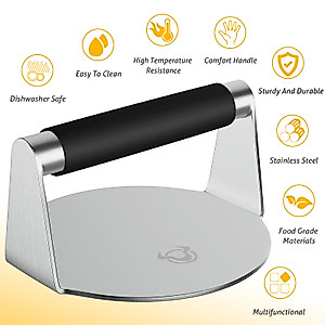 PMYEK Smash Burger Press with Anti-Scald Handle, 5.5 Inch Hamburger Smasher Tool, Meat Bacon Grill Tortilla Press, Patty Maker, Professional Griddle Accessories, Grill Press- Cooking Essentials