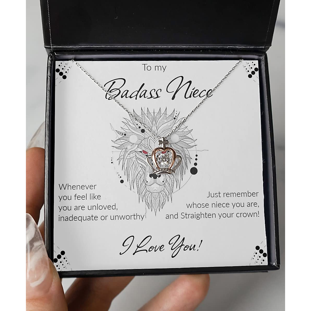 Badass Niece .925 Sterling Silver Pendant Necklace with Card, to my favorite Special Niece, Best Favorite Niece Jewelry Gift Ideas from Uncle or Aunt, Graduation Birthday Mother's Day Neice Straighten your Crown