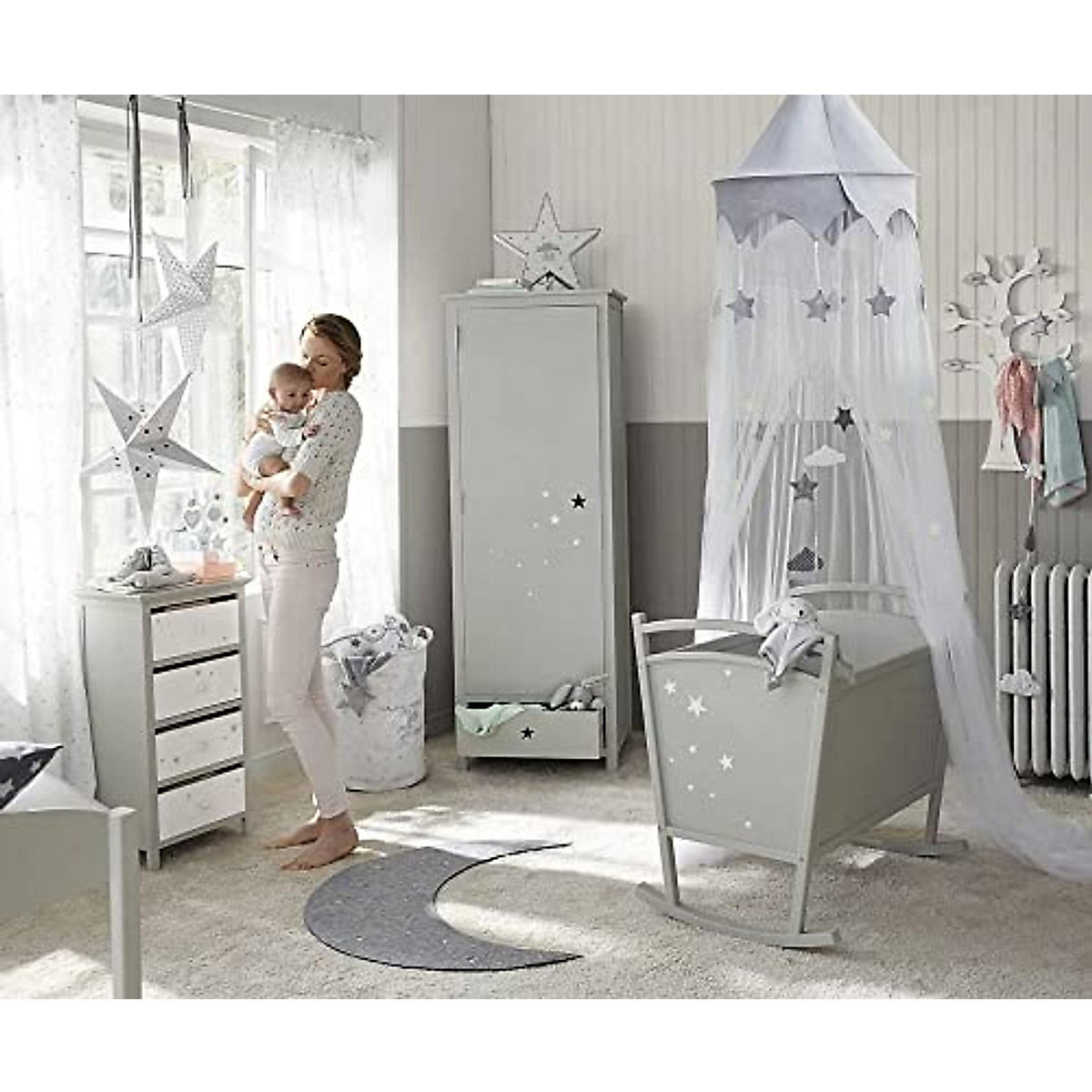 LOAOL Canopy for Kids Bed with Stars, Crib Canopy with Dome, Elegant Net Hanging Fairy Girl Bed Canopy Princess Room Decoration Reading Nook Corner Curtain Fits Full Crib, Twin, Queen Play Castle Tent