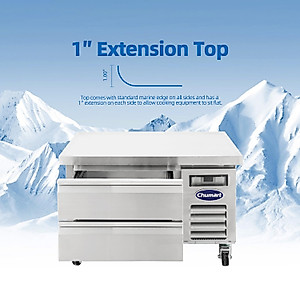 CHUMART 36" Chef Base Refrigerator, 2 Drawer Refrigerated Commercial Refrigerator, Stainless Steel Undercounter Refrigerator, Kitchen Equipment for Restaurant, Bar, Garage