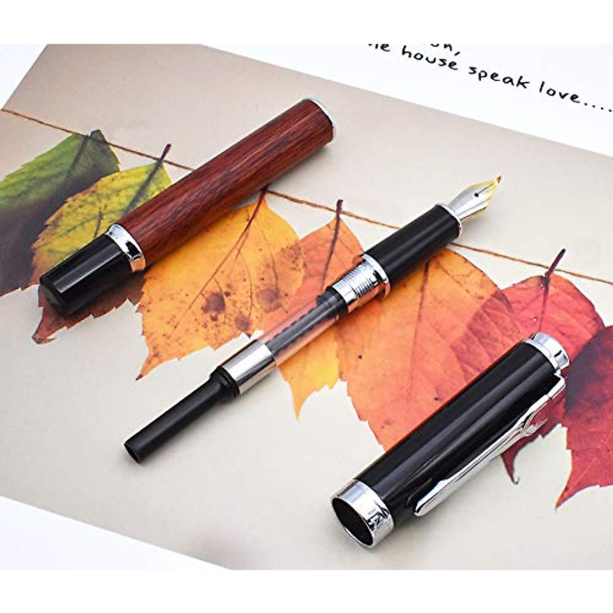 Jinhao Nature Rose Wood Fountain Pen Bent Nib(Fine to Broad Size),Fude Pen for calligraphy,art drawing and handwriting