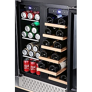Tylza Wine and Beverage Refrigerator, 24 Inch Built-In Dual Zone Wine and Beverage Cooler, Freestanding French Door Drink Fridge, Wine Beer Cooler Under Counter Refrigerator TYBC120