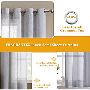 Fragrantex Semi-Sheer Grey Curtains Bedroom 95inch Long for Living Room Faux Linen Look Sliver Gray Curtain Window Treatment Set Grommet Curtain 2 Panels,40" Wx95 L