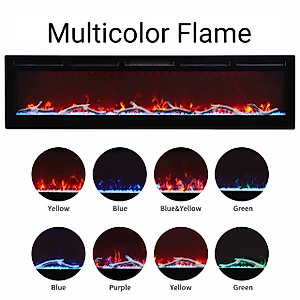 72 Inch Recessed and Wall Mounted Electric Fireplace, Fireplace Heater, Touch Screen, Remote Control with Timer, Adjustable Flame Color and Temperature 72"x18"x4.3"