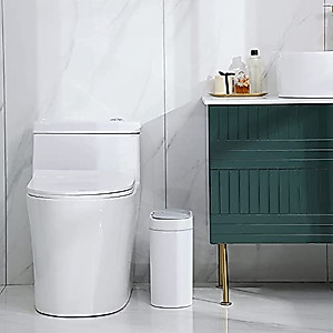 ELPHECO Bundles of Two 2.5 Gallon Waterproof Motion Sensor Small Trash Can with Lid, Slim Plastic Narrow Bedroom Garbage Can, White and Navy Blue for Kitchen and Bathroom use