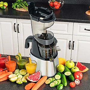 OverTwice Cold Press Juicer Machines, 5 Inch(127mm) Slow Masticating Juicer with Large Feed Chute, 250W Electric Juicer Machines Vegetable and Fruit (Stainless steel body)