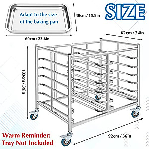 Bun Pan Rack 12 Tier with Wheels Sheet Pan/bun Pan Rack Sheet Pan Organizer Stainless Steel Racking Trolley Storage for Full Half Sheet Kitchen, Restaurant, Cafeteria, Hotel, 36 x 24 x 39 Inch