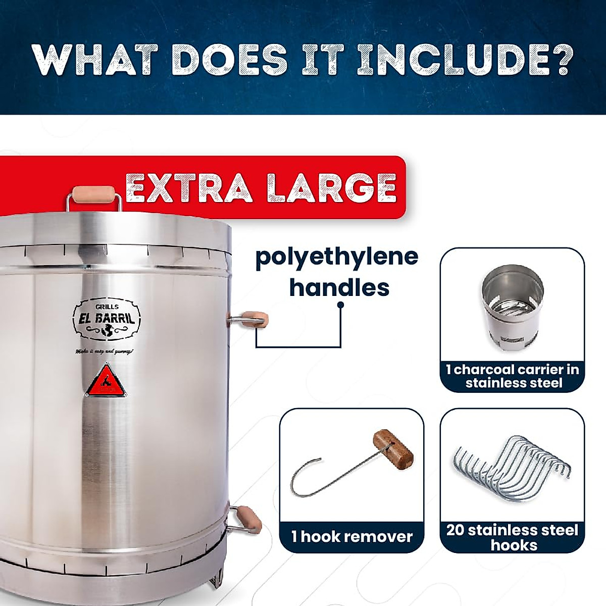 EL BARRIL Grill & Smoker Barrel (EXTRA LARGE)| 100% Stainless Steel Barrel| You can Grill, Smoke, Roast and Bake| Smokeless, Even Heat Distribution & Perfect Preservation for Your Meats