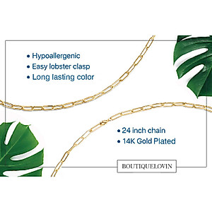 BOUTIQUELOVIN 14K Gold Plated Oval Link Chain Necklaces for Women Dainty Paperclip Necklaces Layering Chains Jewelry 24 Inches 4MM