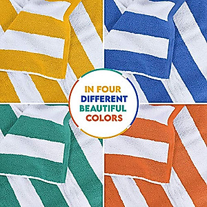 Utopia Towels [4 Pack] Cabana Stripe Beach Towel, (30 x 60 Inches) Oversized 100% Ring Spun Cotton Pool Towels, Highly Absorbent Quick Dry Bath Towels for Bathroom, and Swim Towel (Blue, Yellow, Green, Orange)
