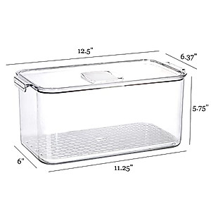 Kingrol 2 Pack Stackable Food Storage Containers, Kitchen Produce Saver Containers, Plastic Refrigerator Organizer Bins with Lid and Removable Drain Tray - Keep Produce, Fruits, Vegetables, Meat Fresh