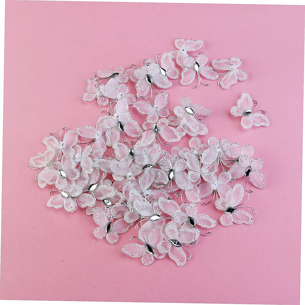 Veemoon 50pcs Butterfly Craft Gem Stickers Butterflies on Wire Gem Decorative Cake Decorations Cake Toppers Mesh Butterfly Nativity Ornament Decorative Butterfly Metal 3D Accessories White