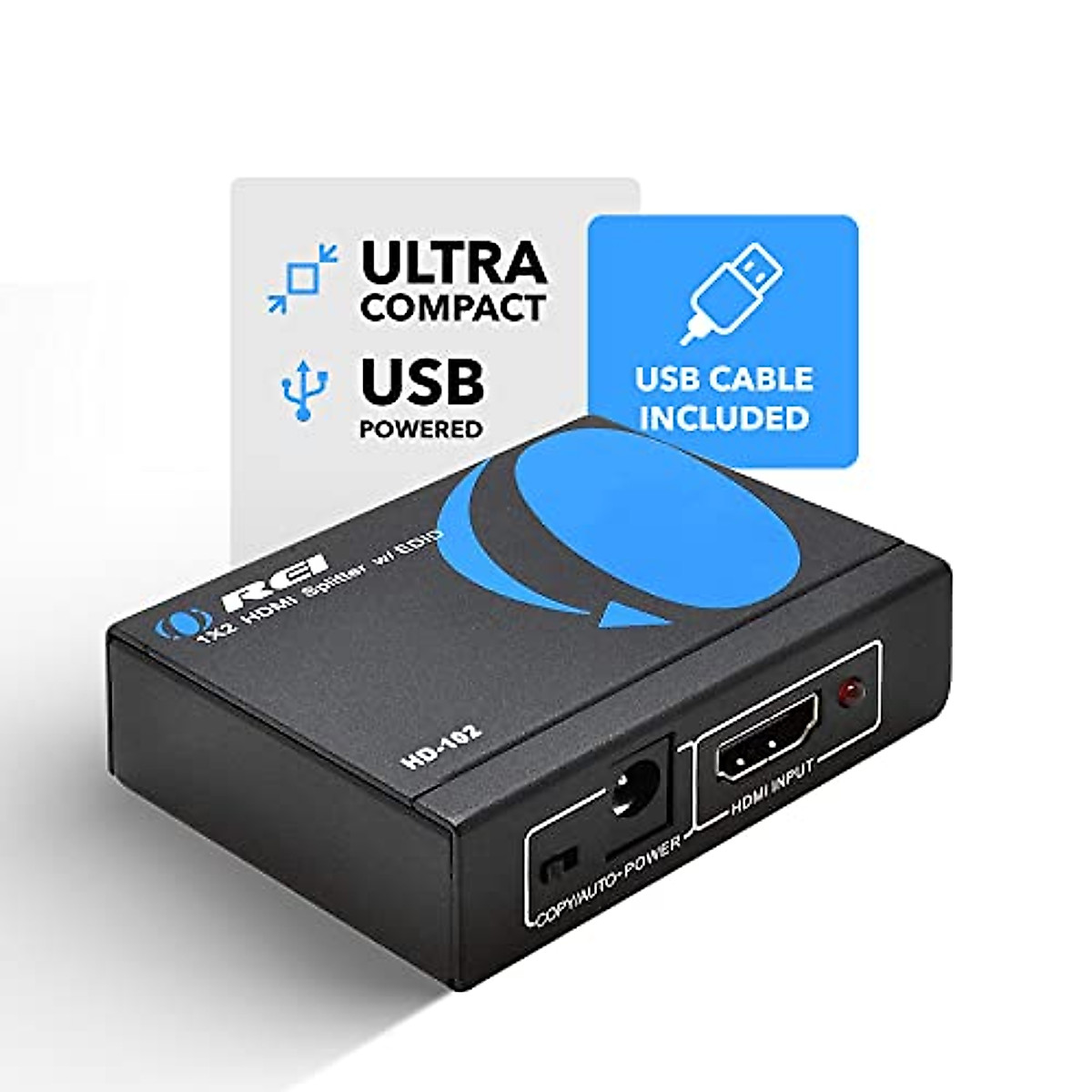OREI HDMI Splitter 1 in 2 Out - 1x2 HDMI Display Duplicate/Mirror - Powered Splitter Full HD 1080P, 4K @ 30Hz (One Input To Two Outputs) - USB Cable Included - 1 Source to 2 Identical Displays