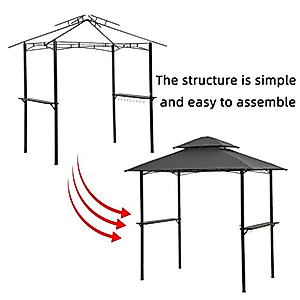 YTYZC 8x5Ft Outdoor Grill Gazebo Light Shelter Tent Double Tier Soft Top Canopy Steel Frame with Led Hook Counters