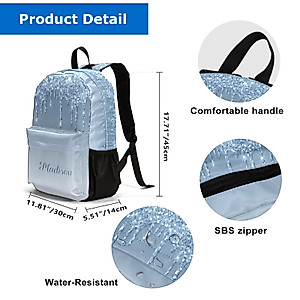 NZOOHY Dripping Glitter Blue Personalized Backpack Custom Text Unisex Bookbag for Boy Girl Travel Daypack Bag Purse 17.7 IN
