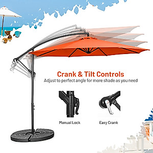Tangkula 10 FT Patio Offset Umbrella with 8 Ribs, Outdoor Cantilever Umbrella with Cross Base and Crank, Market Hanging Umbrella for Garden, Poolside and Backyard (Orange)