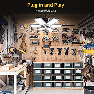 FAMURE LED Garage Lights, 185W Linkable Shop Lights with Cord Plug in, 18500LM Super Bright Hanging Deformable Ceiling Lighting 6500K Lamps with 6 Adjustable Panel for Warehouse