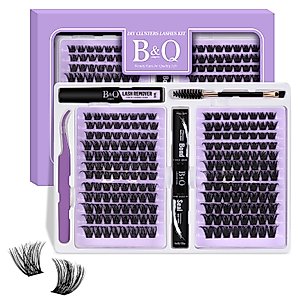 B&Q Lash Extension Kit 192 PCS Eyelash Extension Kit D Curl Lash Clusters Kit Wispy Individual Lash Kit DIY Lash Extension Kit with Lash Glue and Remover Applications (B05+B06, Kit)