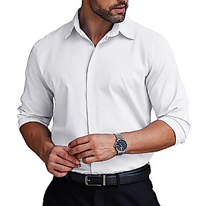 COOFANDY Men's Dress Shirts Soft Stretchy Formal Stylish Shirt Normal Classic Spread Collar Regular Fit Button-Down Tuckless Shirt Camisa De Vestir Para Hombre White 3XL XXXL