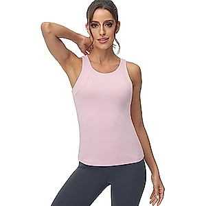 High Neck Workout Tank Tops Sports Bras for Women Full Coverage Tank with Built-in Shelf Bras Racerback Yoga Gym Shirt Lilac