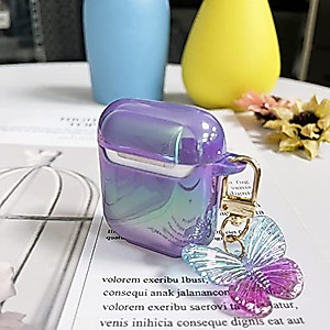 Fycyko Compatible with AirPods Case Cover,Butterfly Colorful Cute Luxury Plating for AirPod Case with Keychain Soft TPU Protective Case for Women Girls Design for AirPods 1&2 Purple