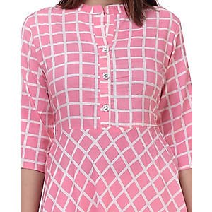 Ramkudi Indian Women's Checks Cotton Kurti Top (Baby Pink)