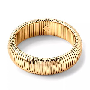 CONRAN KREMIX Gold Chunky Bangle Stretch Bracelets For Women 14K Real Gold Filled Stainless Steel Cuff Bracelet Non Tarnish Trendy Jewelry 20MM Width,8 Inches