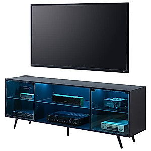 OKD Modern TV Stand for 75 Inch TV with LED Lights, Gaming Entertainment Center Media Console Television Stands with Magnetic Door & Adjustable Shelves for Living Room, Fits TVs up to 65+ Inch, Black