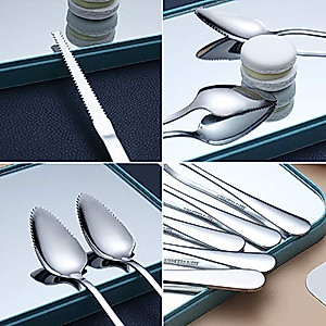 Grapefruit Spoons 5 Pieces Set, 4 Stainless Steel Grapefruit Spoon And 1 Grapefruit knife With Titanium Plating, Grapefruit Utensil Set, Serrated Edges Spoon pack of 5 ( Silver)