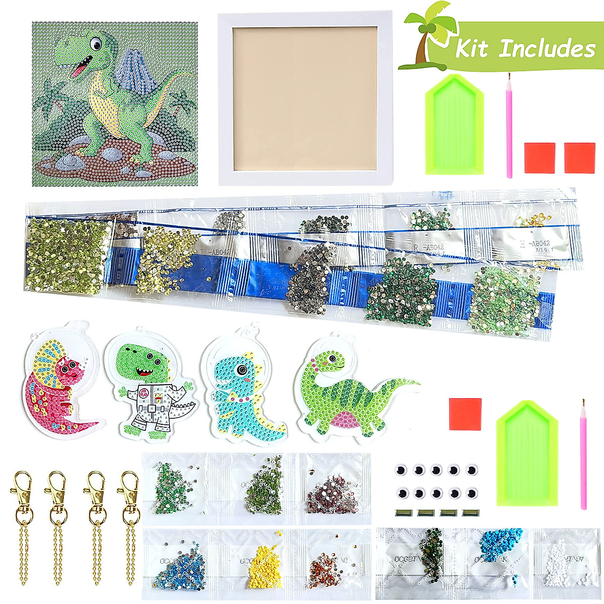 Diamond Art Painting Kits for Kids with Wooden Frames, 5D Diamonds Art and Crafts for Kids, Gem Art Painting by Number Kits for Kids Girls Boys Ages 8-12, (Dinosaur)