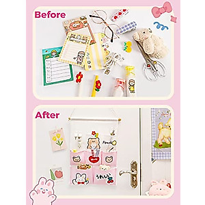 AONUOWE Japanese Cartoon Room Decor Cute Aesthetic Pastel Accessories for Room Decor Kawaii Wall Organizer Hanging Shelves (7 Pockets, Pink)