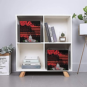 Washington and USA Flag Collapsible Storage Bins Basics Folding Fabric Storage Cubes Organizer Boxes with Handles