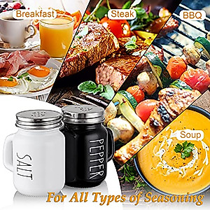 Salt and Pepper Shakers Set, 4 oz Glass Black White Salt Pepper Shaker Set with Stainless Steel Lid, Cute Modern Kitchen Decor, Ideal Gift for Thanksgiving Christmas