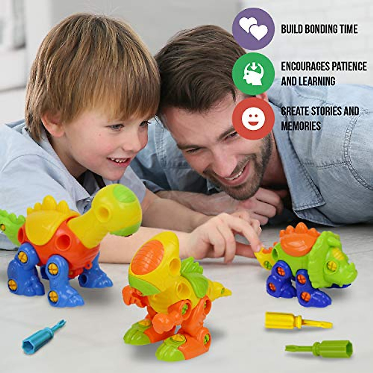 Dinosaur Building Toy Set for Kids - STEM Take Apart Construction Toys Include Build a Dino Construct & Play Kit, Storage Bag, & Coloring Book - Educational Toys, Birthday Party Toy Dinosaurs