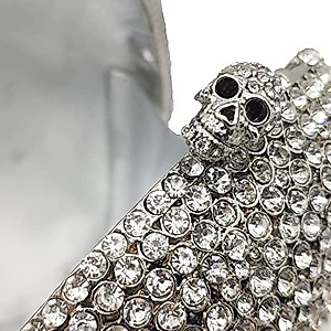 DJBM Halloween 3D Skull Clutch Purse Evening Bag Rhinestone Bag Crystal Metal Clutch for Women Evening Cocktail Party, Silver