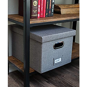 Internet's Best Collapsible File Box Storage Organizer with Lid - Decorative Linen Filing & Storage Office Boxes – Hanging Letter/Legal Folder – Home Office Bins Cabinet – Grey Container - 1 Pack