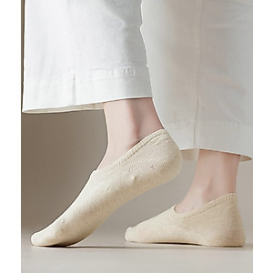 MAGIARTE Cotton No Show Socks Low Cut Athletic Running Cycling Sports Liner Socks Non Slip Design Invisable Socks for Women and Men 6-PACK (Color#07L Beige)