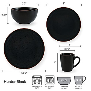 Pfaltzgraff Hunter 16 Piece Dinnerware Set, Service for 4, Black
